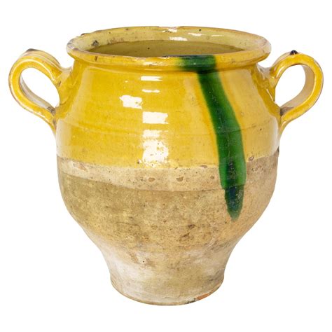 19th Century French Confit Pot With Yellow Ochre Glaze Wgreen And
