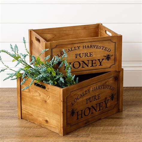 Pure Honey Wooden Nesting Crates Set Of 2 Antique Farmhouse Pure Honey Wooden Nesting Crates Set Of 2 Antique Farmhouse