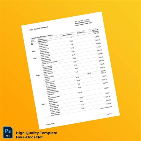 Canada Cibc Bank Statement Template In Word And Pdf Formats 5 Page