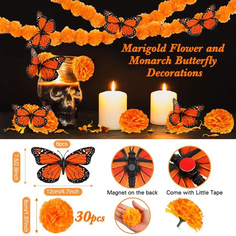 47 Pcs Day Of The Dead Decorations Artificial Marigold
