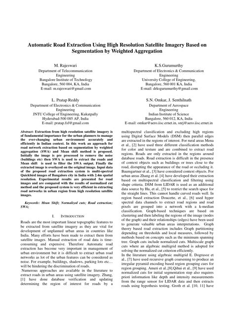 Pdf Automatic Road Extraction Using High Resolution Satellite Imagery