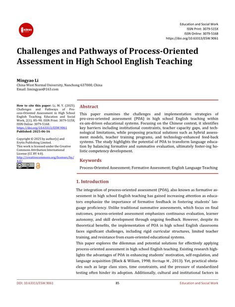 Pdf Challenges And Pathways Of Process Oriented Assessment In High