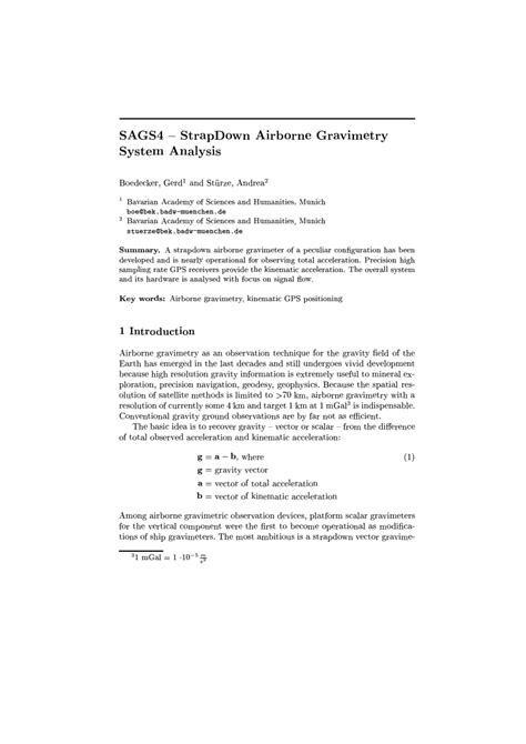Pdf Sags4 Strapdown Airborne Gravimetry System Analysis