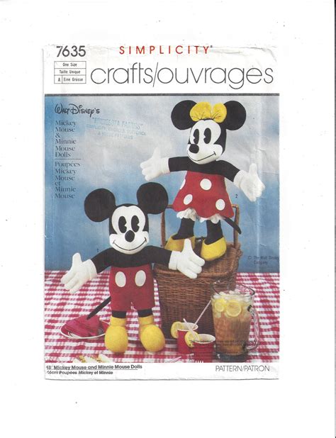 Simplicity 7635 Pattern For 18 Inch Mickey And Minnie Mouse Dolls From