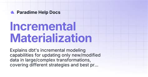 Incremental Materialization Paradime Help Docs
