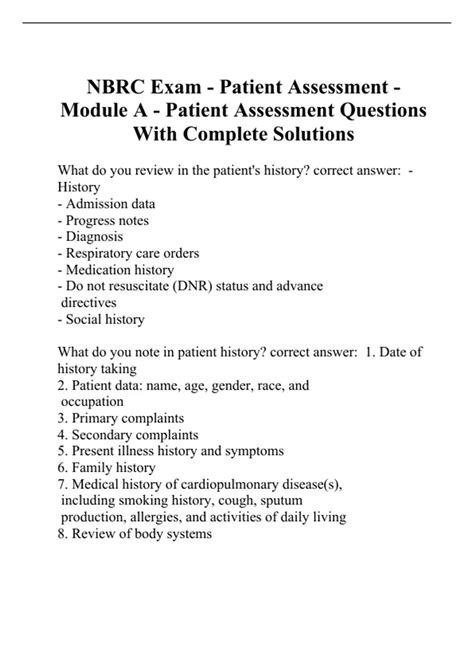 Nbrc Exam Patient Assessment Module A Patient Assessment