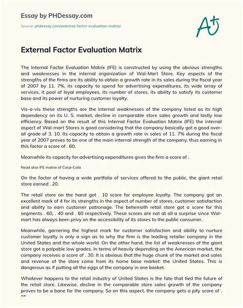 External Factor Evaluation Matrix