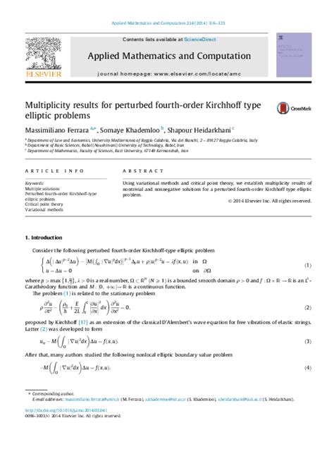 Pdf Multiplicity Results For Perturbed Fourth Order Kirchhoff Type Elliptic Problems