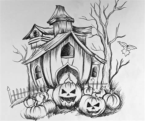 Haunted House Drawing Halloween Art Haunted House Drawing Step By