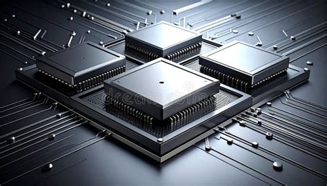 Quad Core Cpu On A Futuristic Motherboard Stock Illustration