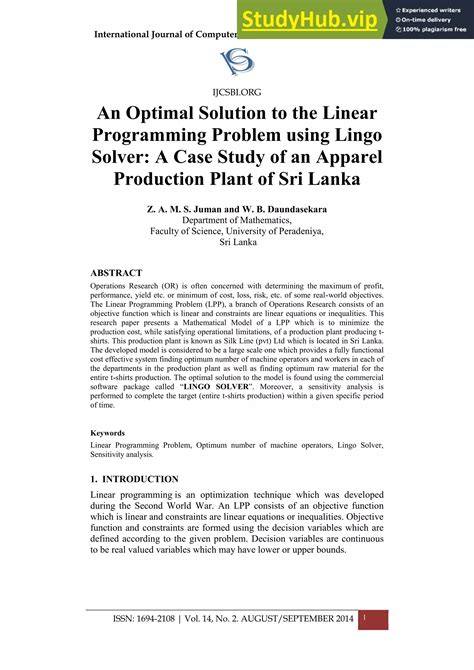 An Optimal Solution To The Linear Programming Problem Using Lingo Solver A Case Study Of An