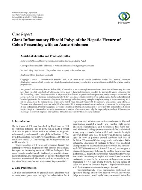 Pdf Giant Inflammatory Fibroid Polyp Of The Hepatic Flexure Of Colon
