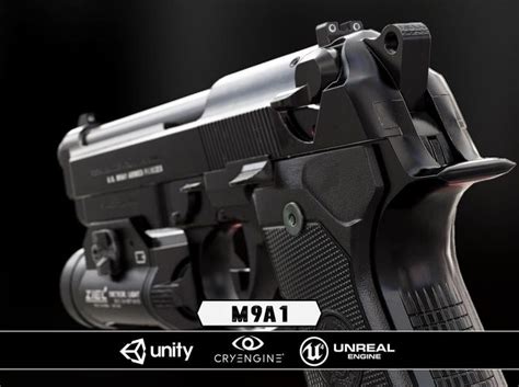 3d Model M9a1 Black And Chrome Plus Flashlight Model And Textures Vr