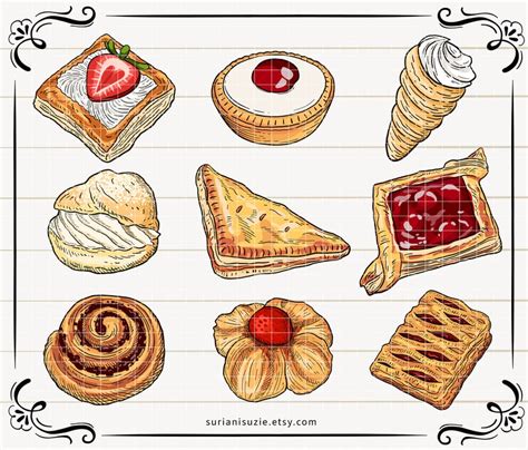 Pastry Clipart Hand Drawn Bakery Vector Graphics Png Svg Eps Etsy