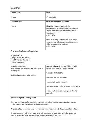 Identifying And Categorising Angles 2nd Level Lesson Plan Teaching