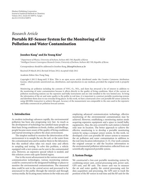 Pdf Portable Rf Sensor System For The Monitoring Of Air Pollution And Water Contamination