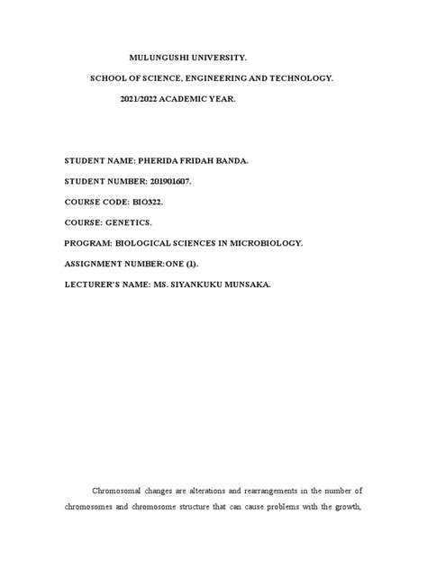 Genetics Assignment One Pdf Ploidy Chromosome