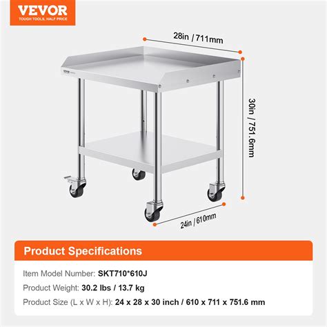 Vevor Stainless Steel Work Table 24 X 28 X 30 Inch Commercial Food