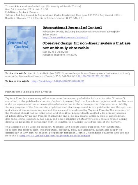 pdf observer design for non linear systems that are not uniformly observable dokumen tips