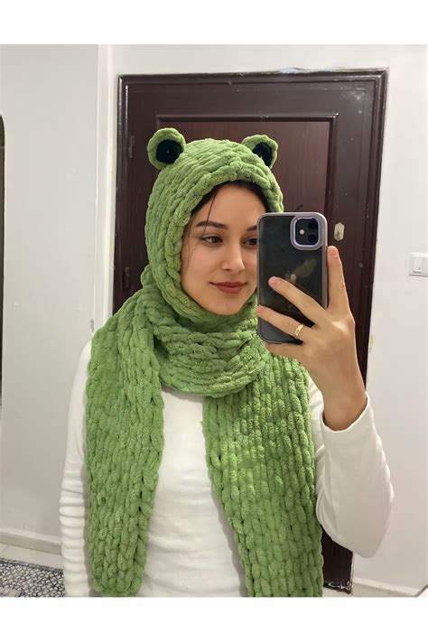 ÖrgÜcÜ Desİgn Puffy Balaclava Yeşil Kurbağa Balaklava Atkı Bere