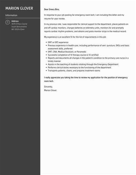 Emergency Room Tech Cover Letter Velvet Jobs