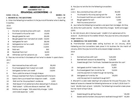 Fa1 Ca2 Practical Indo American College Assesment Test 2