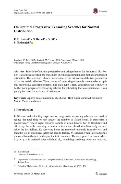 Pdf On Optimal Progressive Censoring Schemes For Normal Distribution