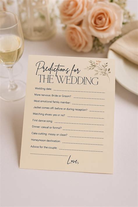 Wedding Predictions And Advice Card Wedding Shower Activity Bridal