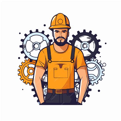 Premium Vector Engineer In A Safety Helmet Surrounded By Gears Vector