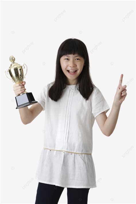 Girl Holding Trophy Great Achievement Trophy Winner Smiling Best Png