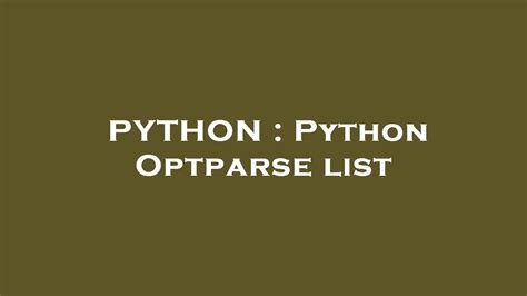 Python Python Optparse List Youtube