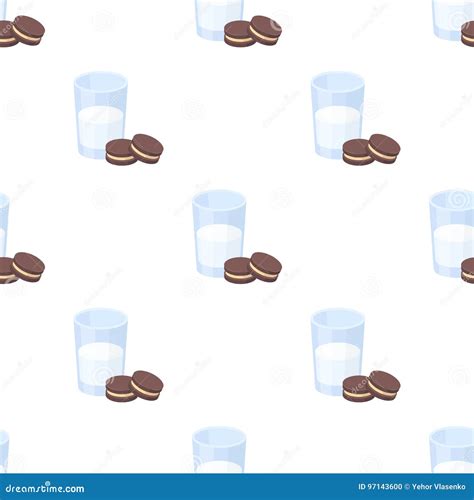 Glass Of Milk With Cookies Icon In Cartoon Style Isolated On White
