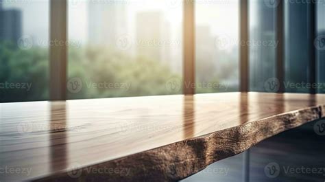 Wood Table Top On Blur Glass Window Wall Building Background 23979945