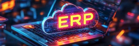 Erp On Cloud Enterprise Resource Planning Concept Cloud Computing With Glowing Text Erp Stock