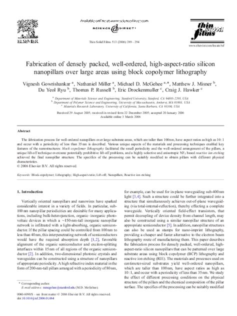 Pdf Fabrication Of Densely Packed Well Ordered High Aspect Ratio Silicon Nanopillars Over