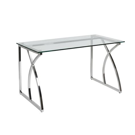 Glass Top Desk With Chrome Metal Frame Modern Office Table 71241882 Png