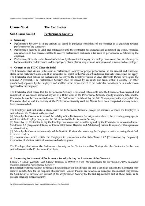 Clause 4 2 Performance Security Understanding Clauses In Fidic ‘condi…