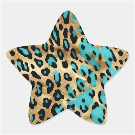 Gold Turquoise Leopard Print Star Sticker Zazzle