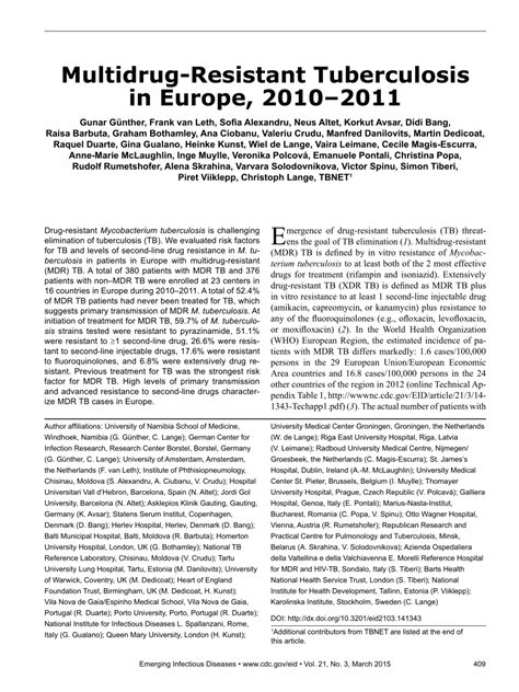 Pdf Multidrug Resistant Tuberculosis In Europe 20102011