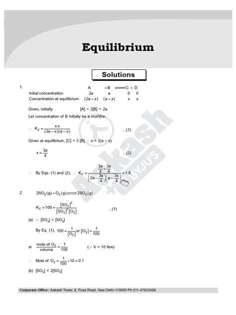 Equilibrium Solution Pdf Concentration Chemical Equilibrium