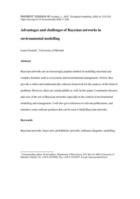 Pdf Advantages And Challenges Of Bayesian Networks In Environmental Modeling