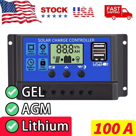 100a Solar Panel Battery Charge Controller 12v 24v Lcd Regulator Auto