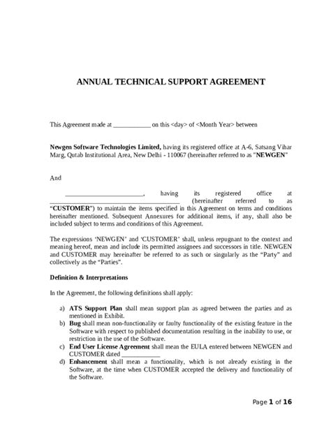 Annual Technical Support Agreement Thecompass Newgen Doc Template