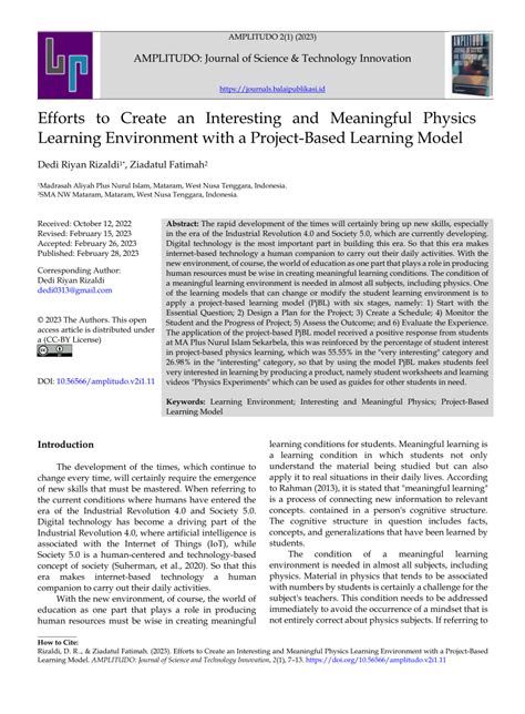 Pdf Efforts To Create An Interesting And Meaningful Physics Learning