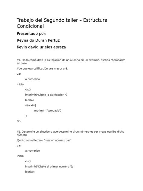 Ejemplos De Ejercicios De Estructuras Condicionales En Sle2 Pdf División Matemáticas