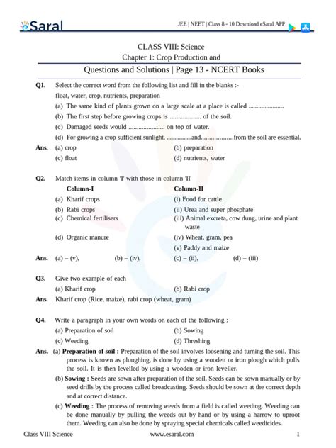 Ncert Solutions Class 8 Science Chapter 1 Crop Production And