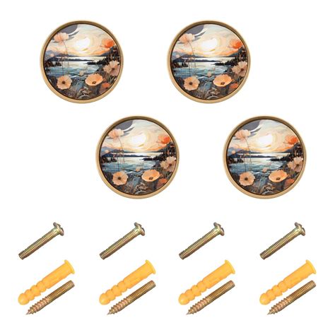 Flowers And Sunset Cabinet Knobs Kitchen Drawers Knobs Door Round Pulls