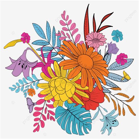 Estilo Dodle De Flor De Mano Libre De Colores Vivos Sobre Fondo Blanco