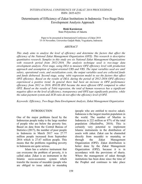 Pdf Determinants Of Efficiency Of Zakat Institutions In Indonesia