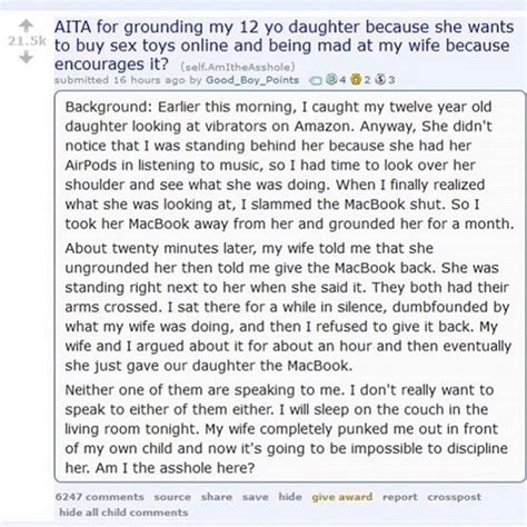 Aita For Grounding My 12 Yo Daughter Because She Wants To Buy Sex Toys